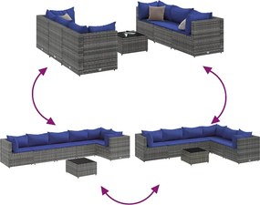 7dílná zahradní sedací souprava s poduškami šedá polyratan 3308031