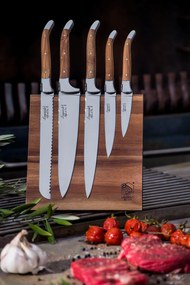 LAGUIOLE Luxury - sada kuchařských nožů, rukojeť olivové dřevo a magnetický stojan z akátového dřevaá