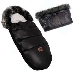 Zimní fusak FLUFFY s kožešinou + rukávník zdarma, Baby Nellys, 50 x 100cm, černý