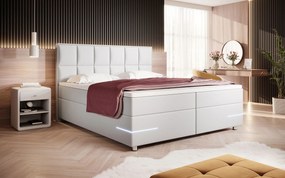 Boxspring postel MILANO bez úložného prostoru s LED, eko kůže Velikost postele: 120 × 200 cm, Barva EKO kůže: Bílá EKO kůže, Výběr matrace:…