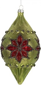 Zelená skleněná vánoční ozdoba s červeným motivem - 8*7*15 cm