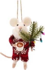 Textilní vánoční ozdoba 9 cm Mouse with Coffee – Sass & Belle