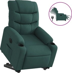 Elektrické zvedací polohovací křeslo tmavě zelené textil 3206669