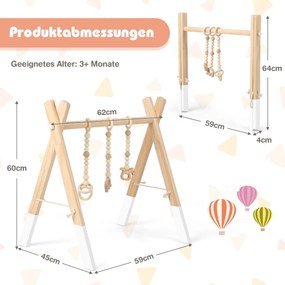 Costway Baby Play Arch Dřevěná hrací hrazda Skládací dětská tělocvična