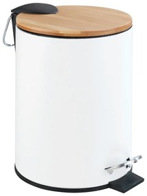 Bílý pedálový odpadkový koš Wenko Tortona Bamboo, 3 l