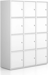Kancelářská skříň FRAME, 12x dveře, 1299 x 450 x 1735 mm, cylindrický zámek, bílá