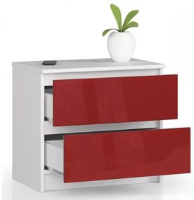 Noční stolek K60 - bílá/červená lesk