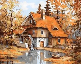 NORIMPEX Malování podle čísel Mlýn v lese u rybníka / 40x50 cm