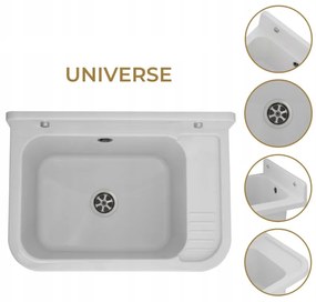 Sink Quality Universe, univerzální plastová výlevka 50x34x31 cm + sifon, 1-komorová, bílá, SKQ-KGK50-WH