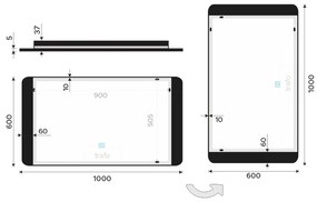Nimco Černé LED zrcadlo 1000x600 s dotykovým senzorem - ZPC 42004V-90