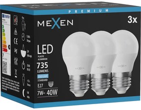 Mexen Nova 3x LED žárovka E27, G45, 7W, Studená - 6500K, 735 lm - L101-E27-0765-01x03