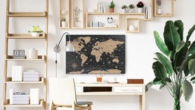 ALLboards magnetický obraz na stěnu bez rámu 60 x 90 cm - fotoobraz černá mapa světa