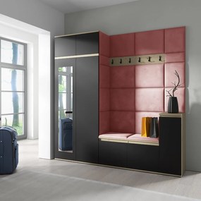 Eka Předsíňová stěna s čalouněnými panely Trinity 26 - Dub Artisan s černou / Tmavá růžová 2323