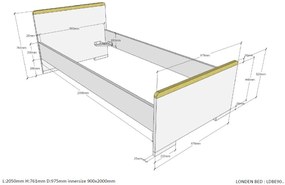 Bílá postel Vipack Londen 90 x 200 cm