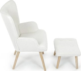 Relaxační křeslo ušák ROMEO II + taburet — masiv, látka bouclé, přírodní / bílá