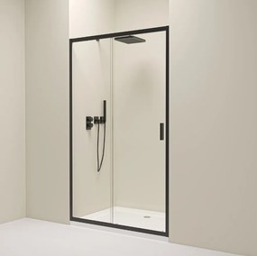 Erga Alpine, posuvné sprchové dveře do otvoru 110x195 cm, 6mm čiré sklo, černý profil, ERG-V02-ALPINE-D110-BK