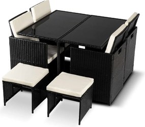 Zahradní sestava Trenus - 4 židle + 4 bobky, černá / krémová