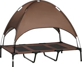 PawHut Vyvýšená Psí Postel s Altánem, Psí Postel, Venkovní Psí Lehátko s Kreselem, Prodyšný Taft pro Kempování 122 x 92 x 108 cm | Aosom