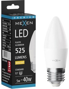 Mexen Nova LED žárovka E27, C37, 5W, Teplá - 3000K, 525 lm - L102-E27-0530-01
