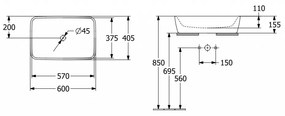 Villeroy & Boch Villeroy Boch Architectura - Umyvadlo na desku, 600x405x155 mm, bez přepadu, alpská bílá CeramicPlus 5A2761R1