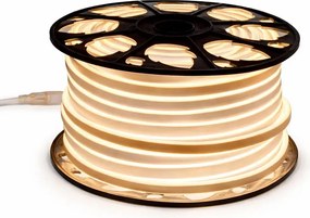Easy Fix LED Neon hadice venkovní, 50 m, D-TYP dvoustranný, teple bílá, 3000 diod, bílý kabel, IP44, cívka