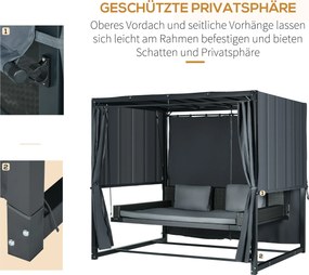 Houpačka Outsunny Hollywood s pergolou, zahradní houpací lůžko odolné proti povětrnostním vlivům, včetně polštářů, 235 x 180 x 210 cm, tmavě šedá pro…