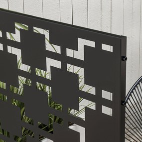 Dekorativní zahradní panel Outsunny - venkovní příčka s geometrickým kovovým designem - 122 x 45 x 198 cm, černý