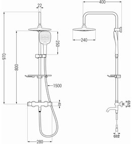 Mexen KT33 Podomítkový vanový a sprchový set s dešťovou sprchou a termostatickou baterií, Chromovaná - 779003393-00