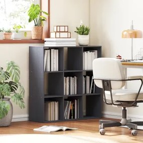 HOMCOM knihovna, třípatrový úložný regál s 9 přihrádkami, do obývacího pokoje, kanceláře nebo ložnice, 91 x 29,5 x 91 cm, šedá