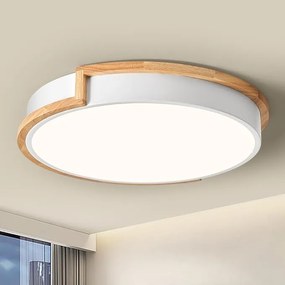 stropní svítidlo Led Woknos, bílá, dřevěná, 40 cm, 36 W