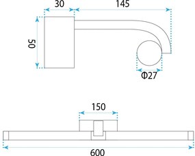 Toolight Toolight, LED nástěnné svítidlo 60cm, 13W, 4000K, 1000lm, APP1888-1W, černá matná, OSW-66043
