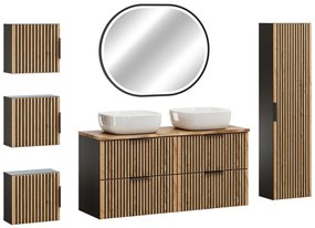 Koupelnová sestava Casad Nature Smile s deskou, skříňkami, umyvadly a LED zrcadlem 120 cm černá/dub wotan