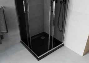 Mexen Rio, čtvercový sprchový kout s posuvnými dveřmi 80 x 80 cm, 5mm šedé sklo, chromový profil + černá sprchová vanička, 860-080-080-01-40-4070