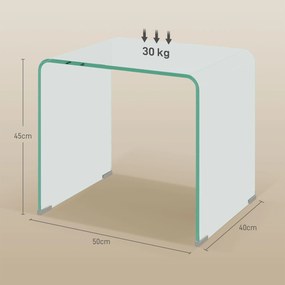HOMCOM Moderní skleněný konferenční stolek s monoblok designem a protiskluzovými nohami, tvrzené sklo, 50x40x45 cm, průhledný