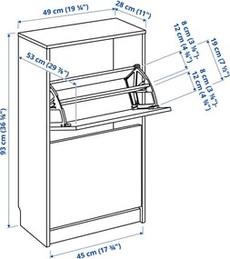 BISSA Botník se 2 přihrádkami, černohnědá, 49x28x93 cm