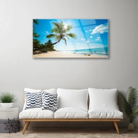 Obraz na skle Palma Strom Pláž Krajina 120x60 cm