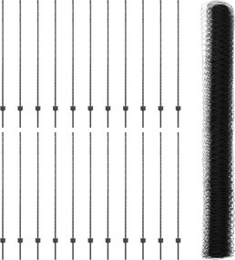 Hexagonální plot s podpěrou 50 x 1,6 m Ocel potažená PVC Šedá 3336911