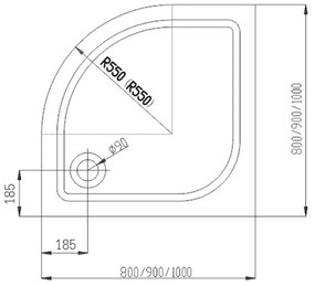 EU LaVilla sprchová vanička čtvrtkruh 900x900x30 mm, R550 bílá, BEZ nožiček, LA2211090R55