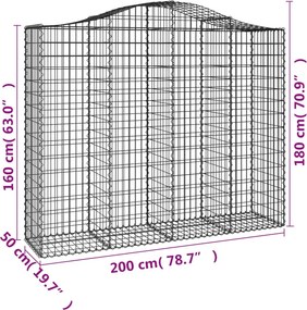 Klenuté gabionové koše 2 ks 200x50x160/180cm pozinkované železo 3145703