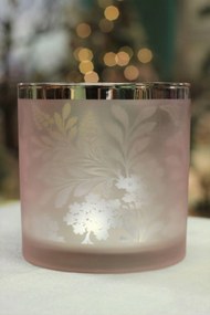 Růžový skleněný svícen Kytka 15cm