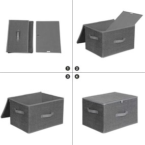 Skládací úložné boxy s víkem, 3 kusy, šedé
