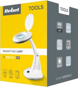 Stolní lampa s lupou REBEL NAR0460-2 5D 6W 60-LED do dílny