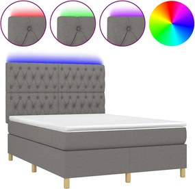 Box spring postel s matrací a LED tmavě šedá 140x200 cm textil 3135678