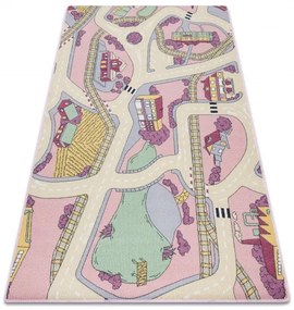 Dětský kusový koberec REBEL ROADS Playtime 63 Město uličky protiskluzový růžový béžový Rozměr: 95x133 cm