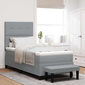 Postel s boxspringem s čelo Světle šedá 90 x 200 cm textil 3344037