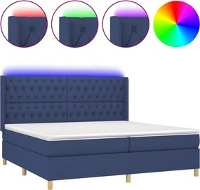 Box spring postel s matrací a LED modrá 200x200 cm textil 3139147