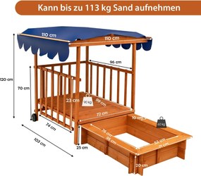 Costway Dřevěné pískoviště pro děti Dětská herna s Playhouse Natural + Blue