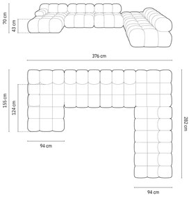 MUZZA Modulární sedmimístná pohovka Bella 379 cm samet šedá pravá