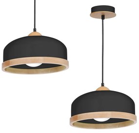 Závěsné svítidlo Studio, 1x dřevěné/černé kovové stínítko, (fi 32cm), b/br