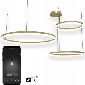 Kruhová WiFi lampa Tuya 80+60+40 cm Led Zlatá závěsná Ring Circle